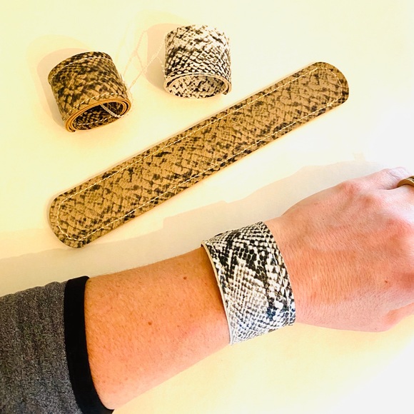Jewelry | Snake Print Faux Leather Slap Bracelets | Poshmark